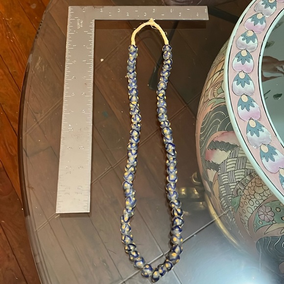 Jewelry | African Sand Cast Strand Beads Handmade Painted Blue | Poshmark